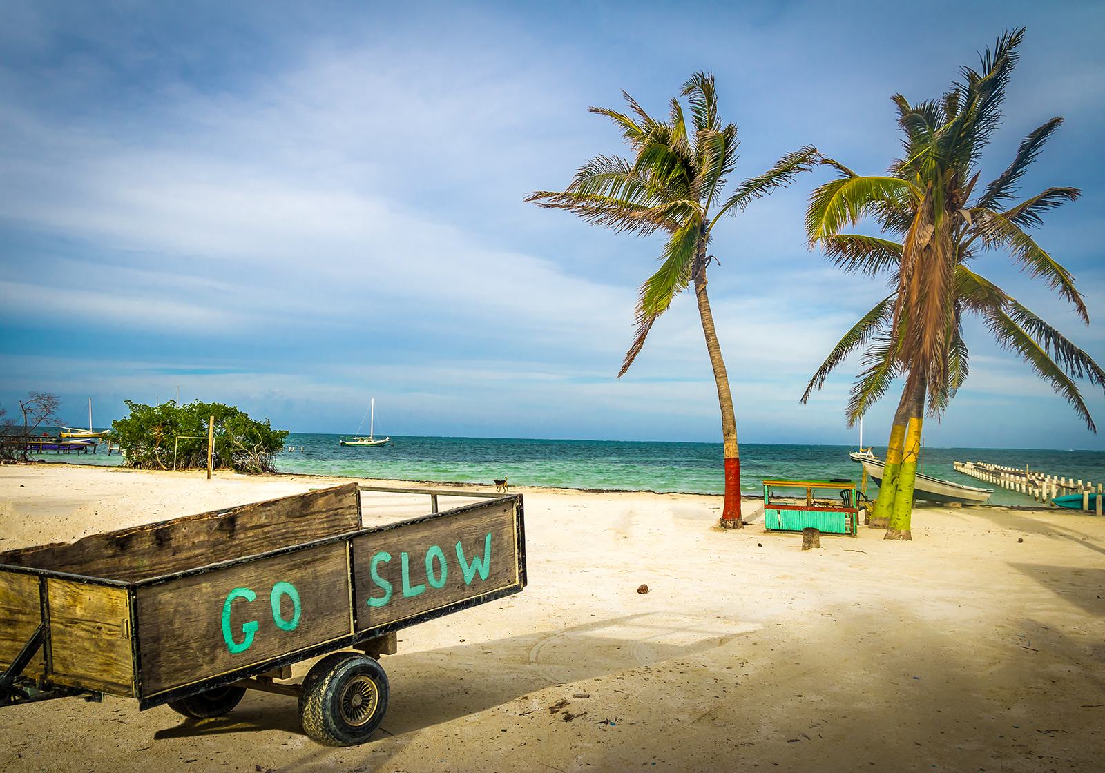 Strandliv på Caye Caulker i Belize